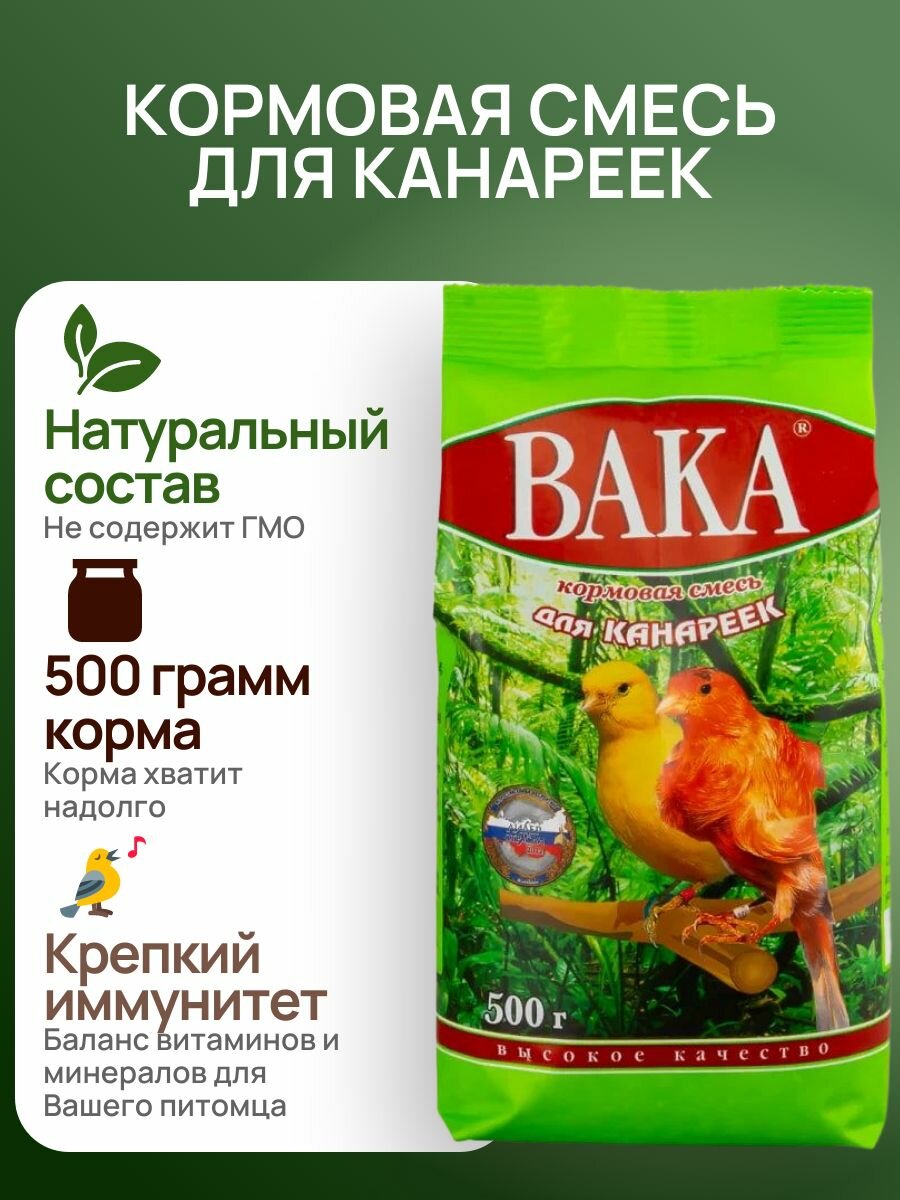 "Вака Высокое Качество" Кормовая смесь для канареек, 500гр