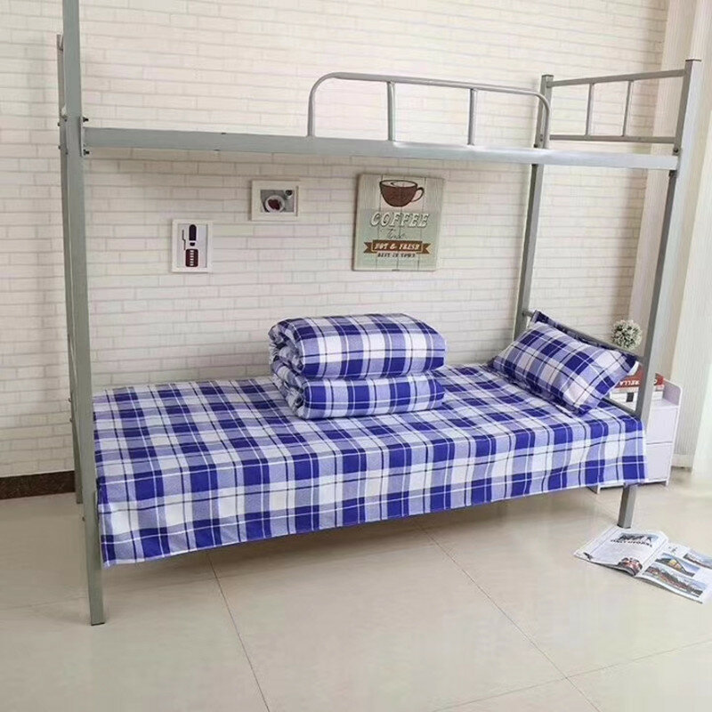 ✅ Оптовый комплект постельного белья из трех предметов для студенческих общежитий и отелей, синий в клетку, армейский