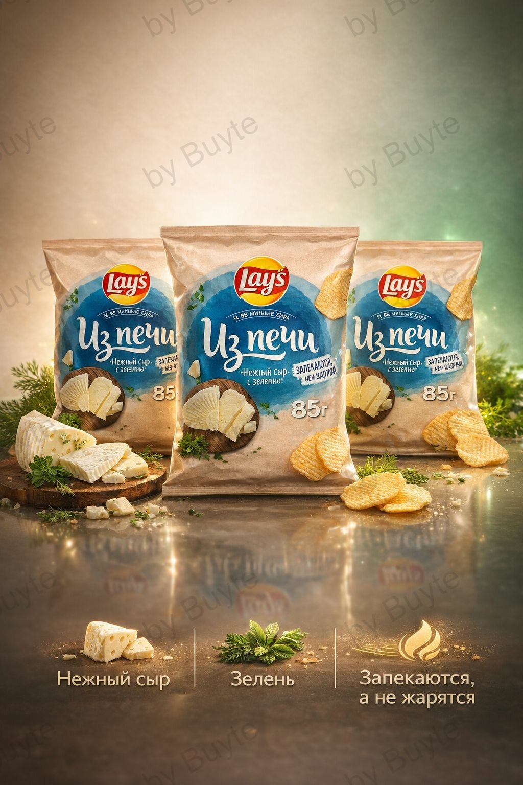 Чипсы запеченные картофельные Lay's/ Лейс Из печи Нежный сыр с зеленью, 3 по 85г