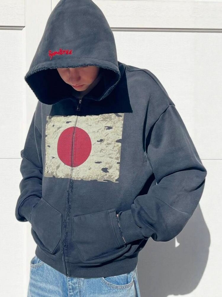 Худи Зипка оверсайз варенка с начесом с принтом