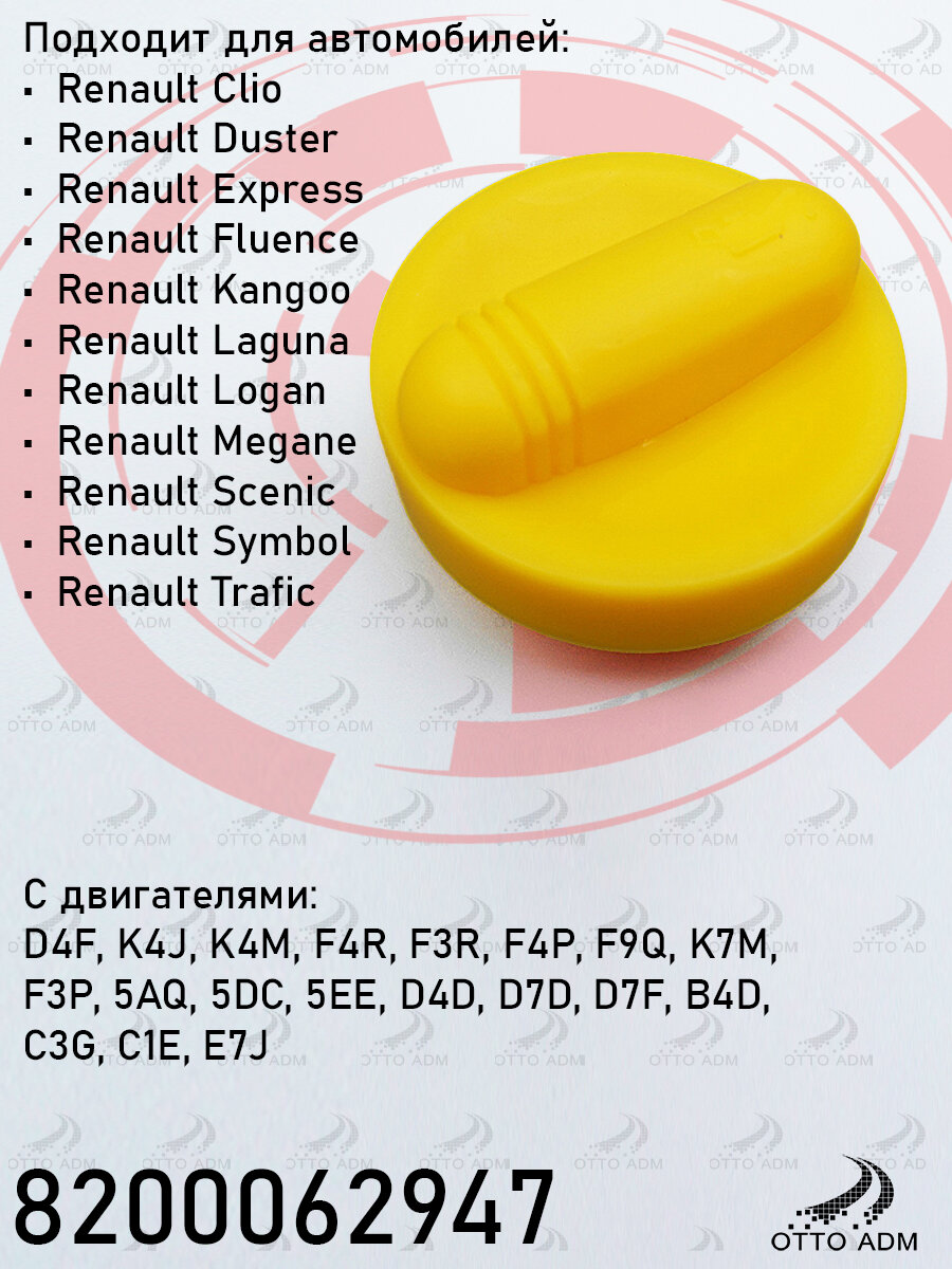 Крышка маслозаливной горловины для Рено Логан, Сандеро, Дастер, Каптюр, пробка масляная для Renault Duster Logan