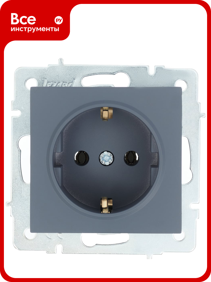 Розетка Lezard VESNA с заземлением, ПБТ, графит 742-3488-122B