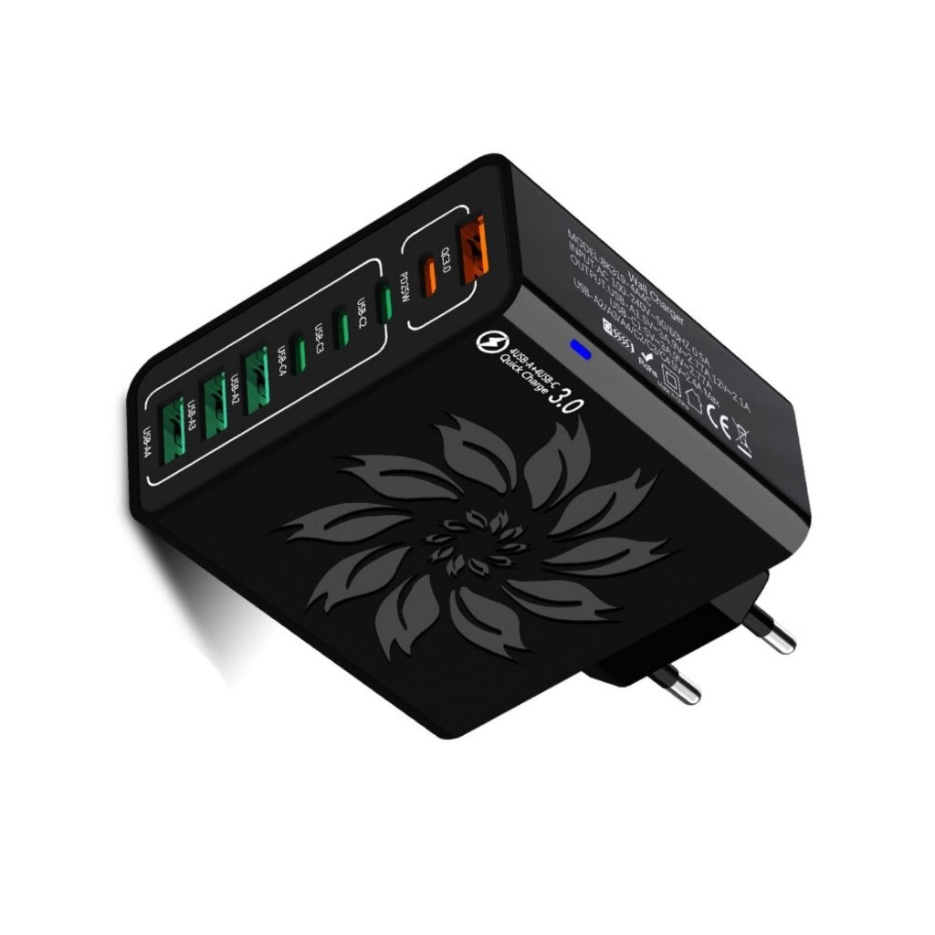 Многоинтерфейсное зарядное устройство европейского стандарта для быстрой зарядки мобильного телефона мощностью 150 Вт-черный