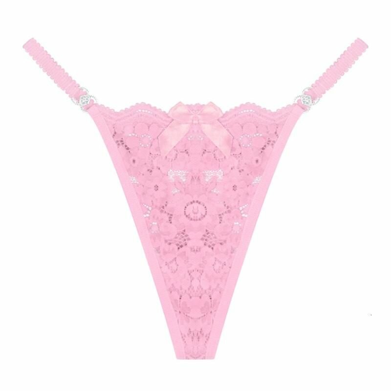Женские прозрачные трусики-стринги с кружевами, Розовый - L
