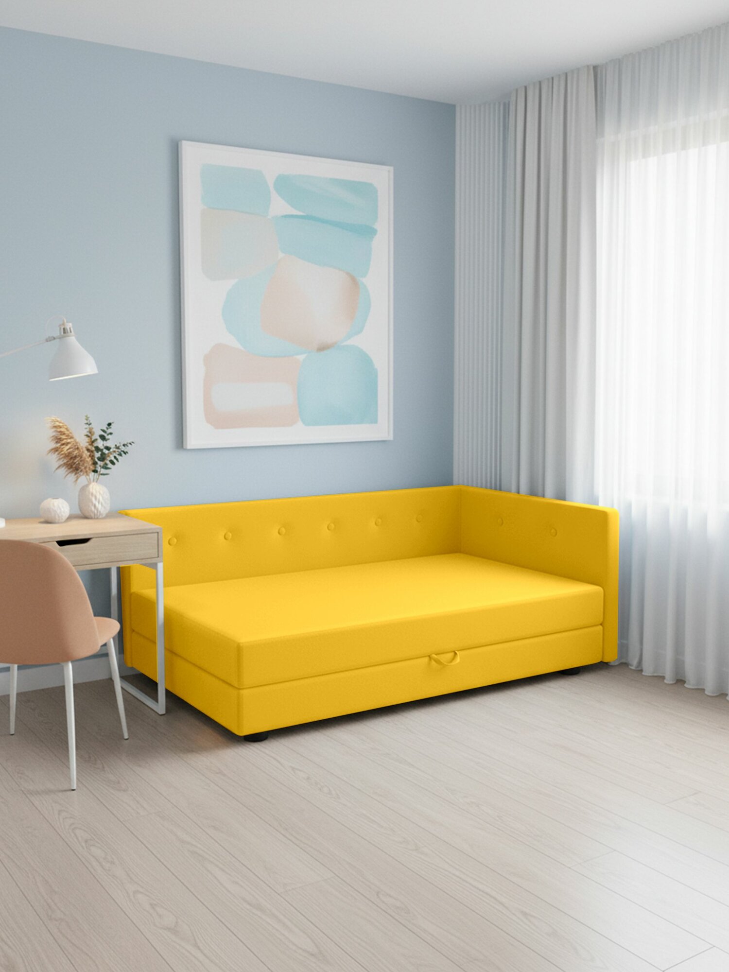 Тахта Лира Справа фокус- мебельная фабрика 130х210х76 см желтый матовый