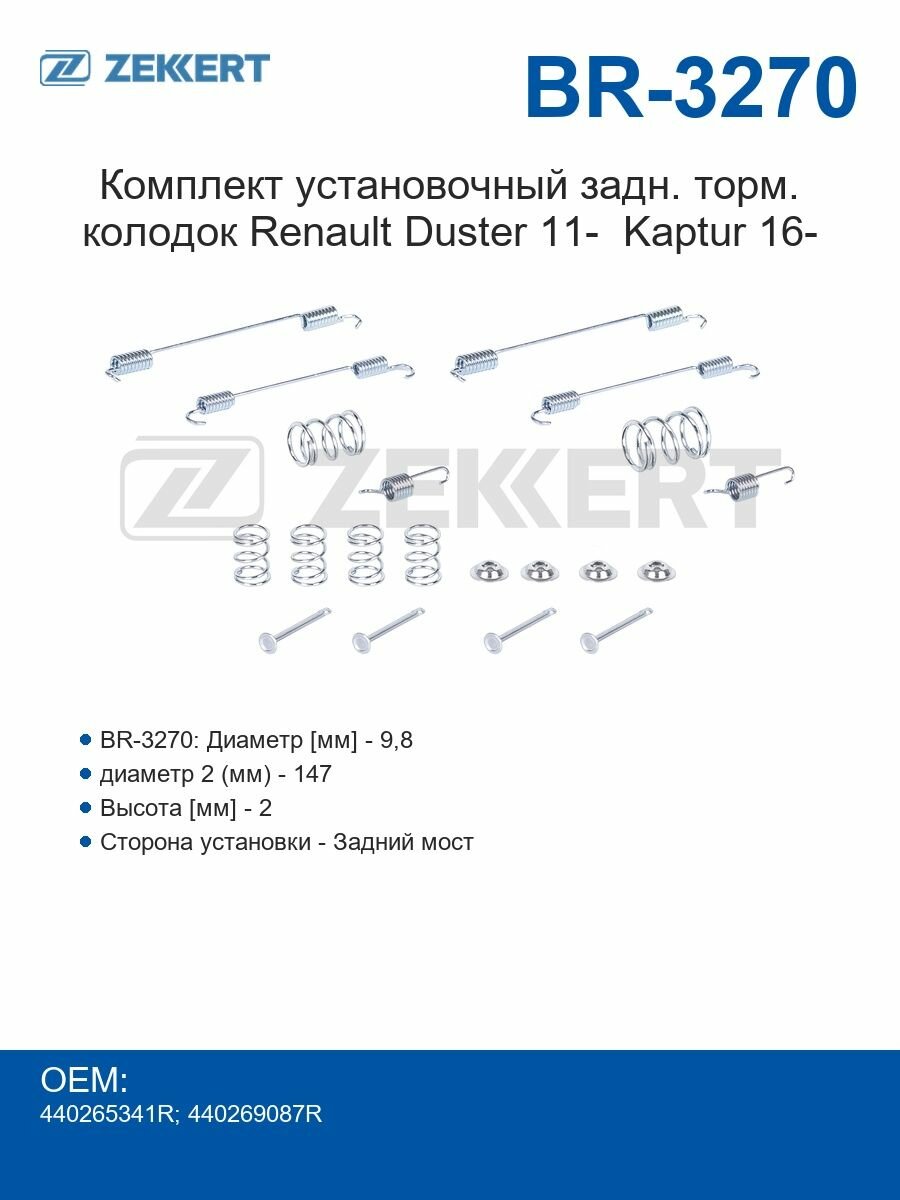 Zekkert Ремкомплект задних колодок Renault Duster с 2011 года Kaptur с 2016 года