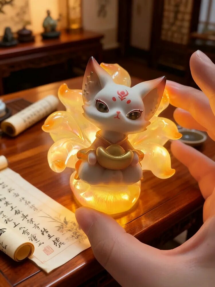 Коллекционная фигурка Лиса с девятью хвостами, светящаяся, слепой бокс, мифический стиль, 7 см