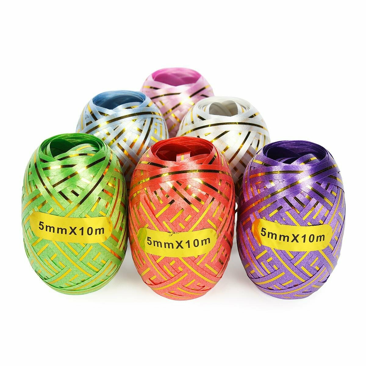 Лента декоративная 5мм, 18 штук в наборе, 6 цветов, блестящая, 10м в каждом мотке