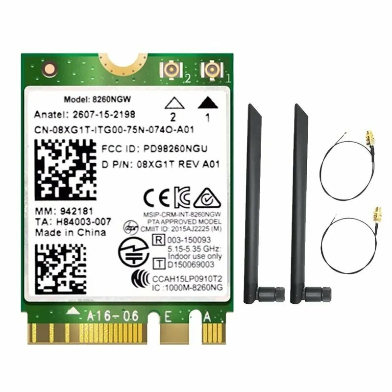 8260 8260NGW WiFi Card + 2X8DB Антенна 2.4G/5Ghz 867M Bluetooth 4.2 NGFF M.2 Модуль беспроводной карты совместим с AC