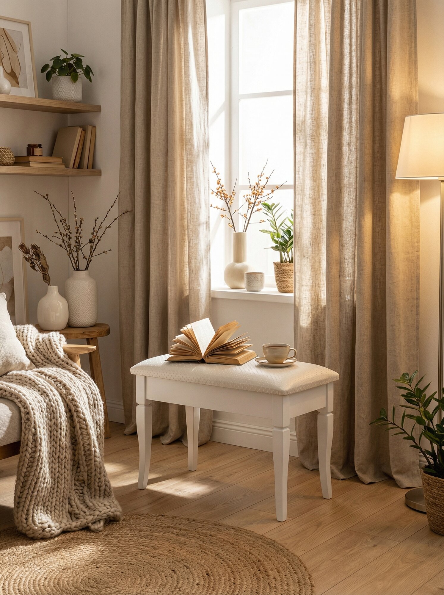 Пуфик банкетка в прихожую Мебелик с сиденьем Ретро М с ящиком белый, ткань экокожа белый