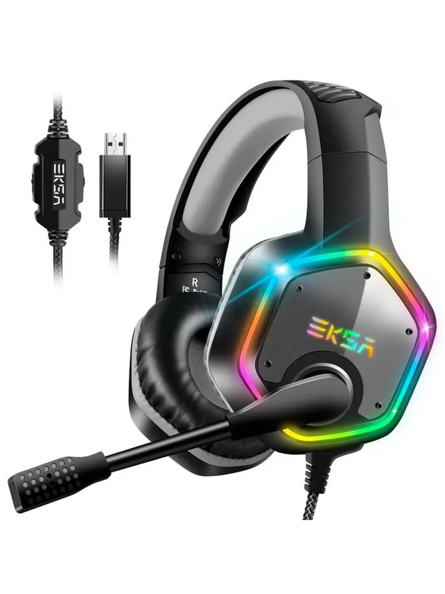 Игровые наушники EKSA E1000, 7.1, микрофон, RGB, серый