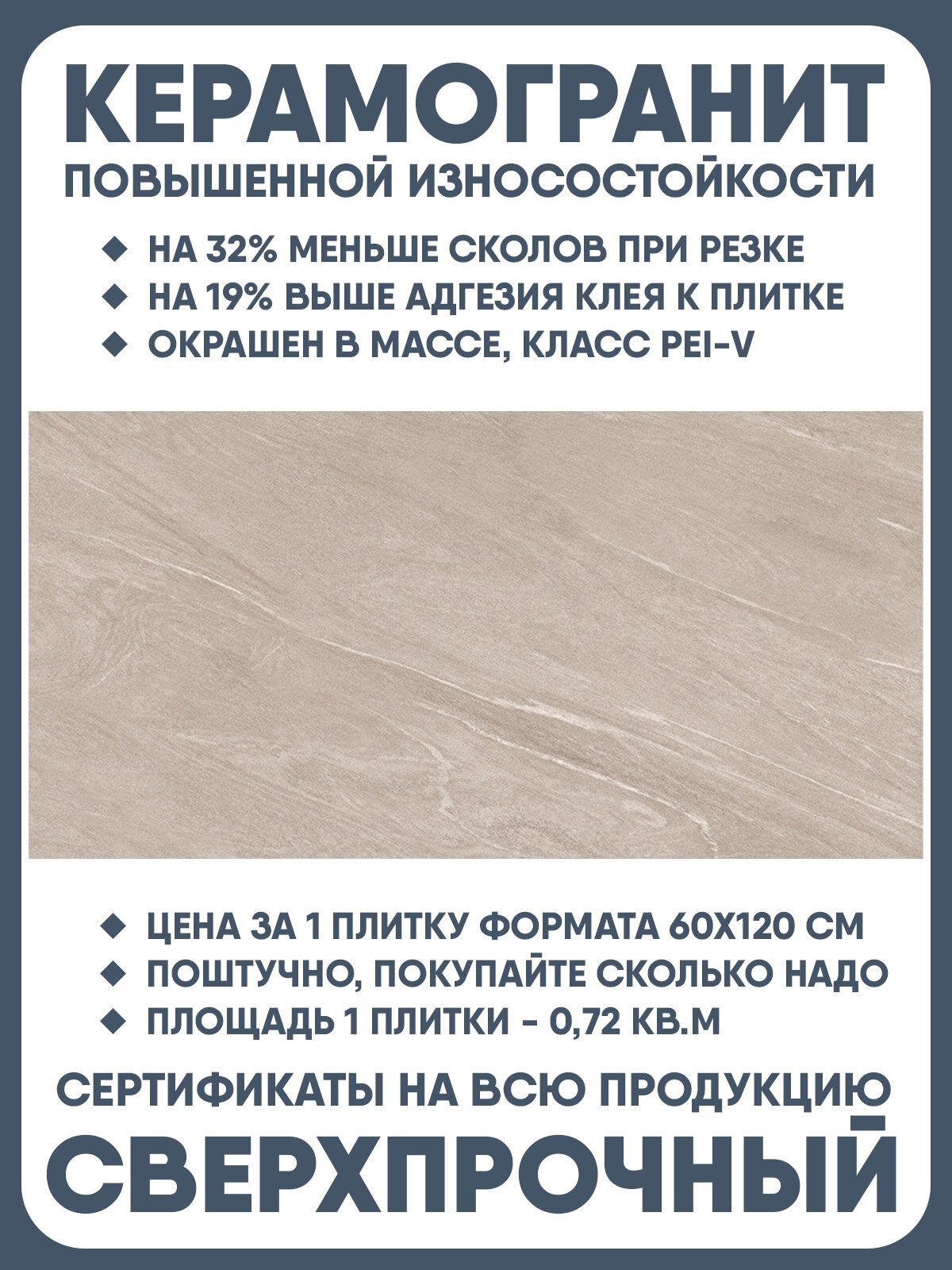 Керамогранит Mozart Florence Sand Molten 60x120 см, сверхпрочный, матовый, под камень, цена за 1 плитку