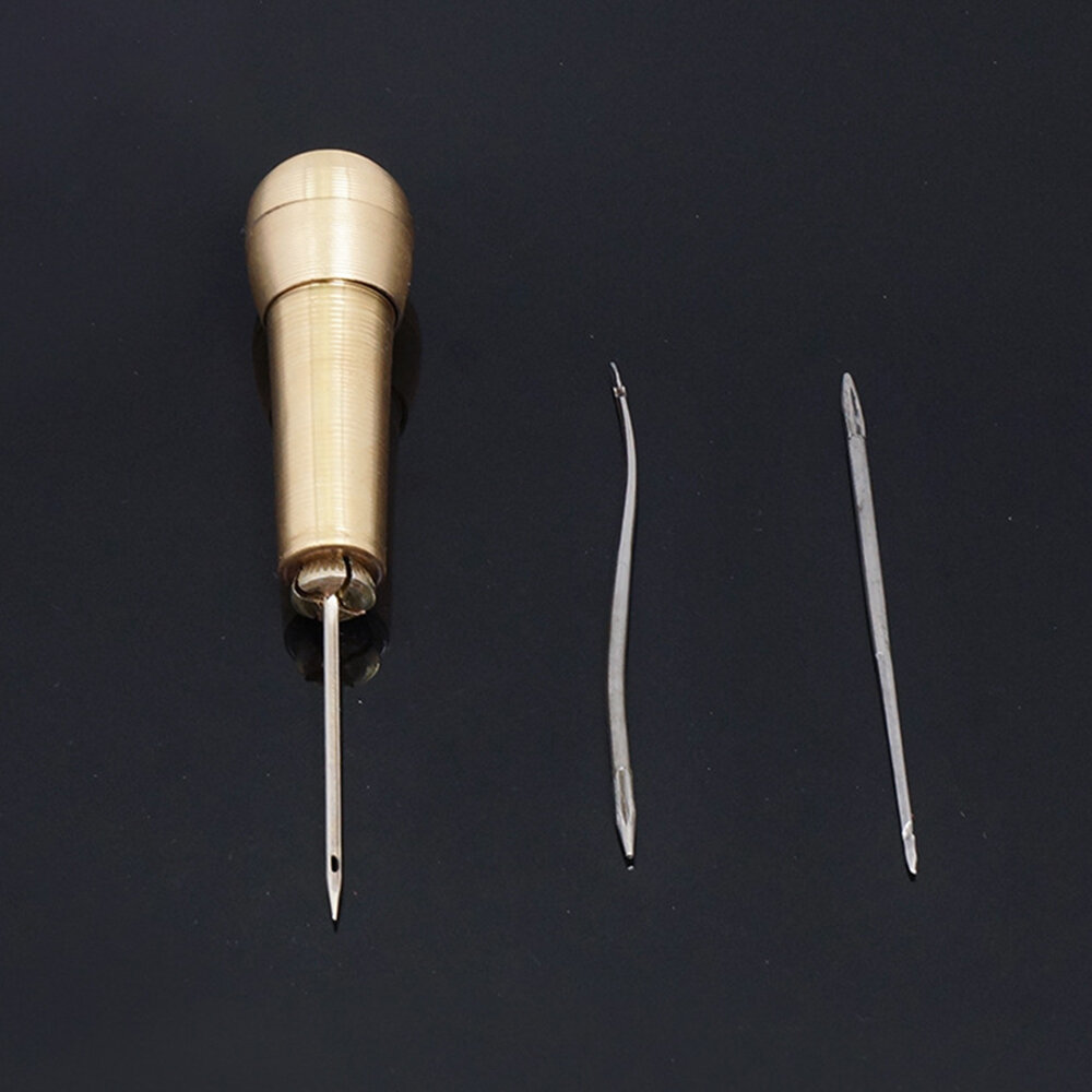 4pcs Canvas Leather Sewing Awl Hand Stitcher Kit with Copper Handle for Shoes Repair Handmade Leather Sewing Tools, Material: Copper, Package Size: 35cm*25cm/13.78*9.84in, Weight: 330g, Packing List: 1xCopper Handle, 3x