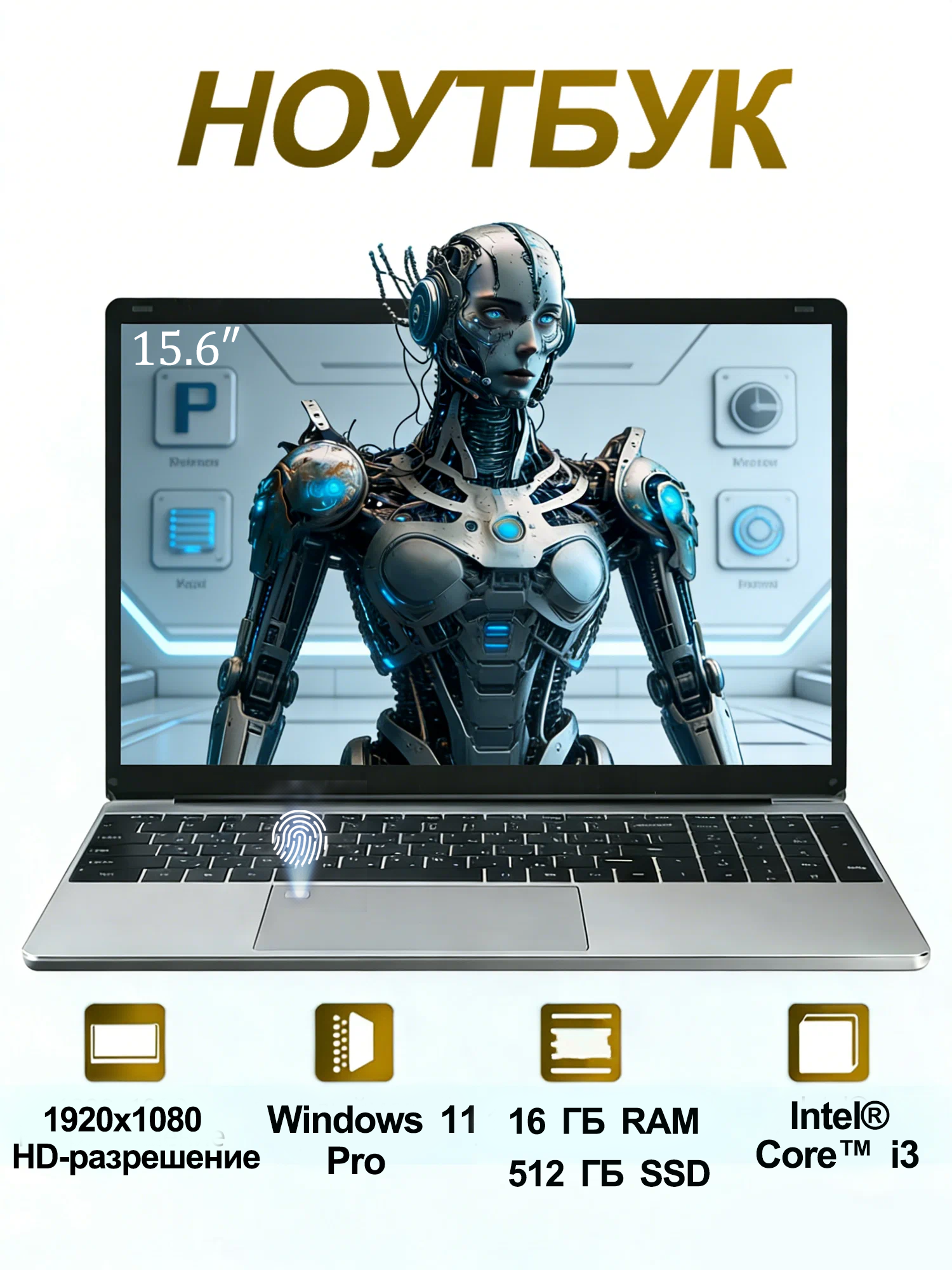 Ноутбук для работы и учебы , Intel Core i3-10100Y,16GB RAM,512GB SSD, экран 1080P, Windows 11 Pro