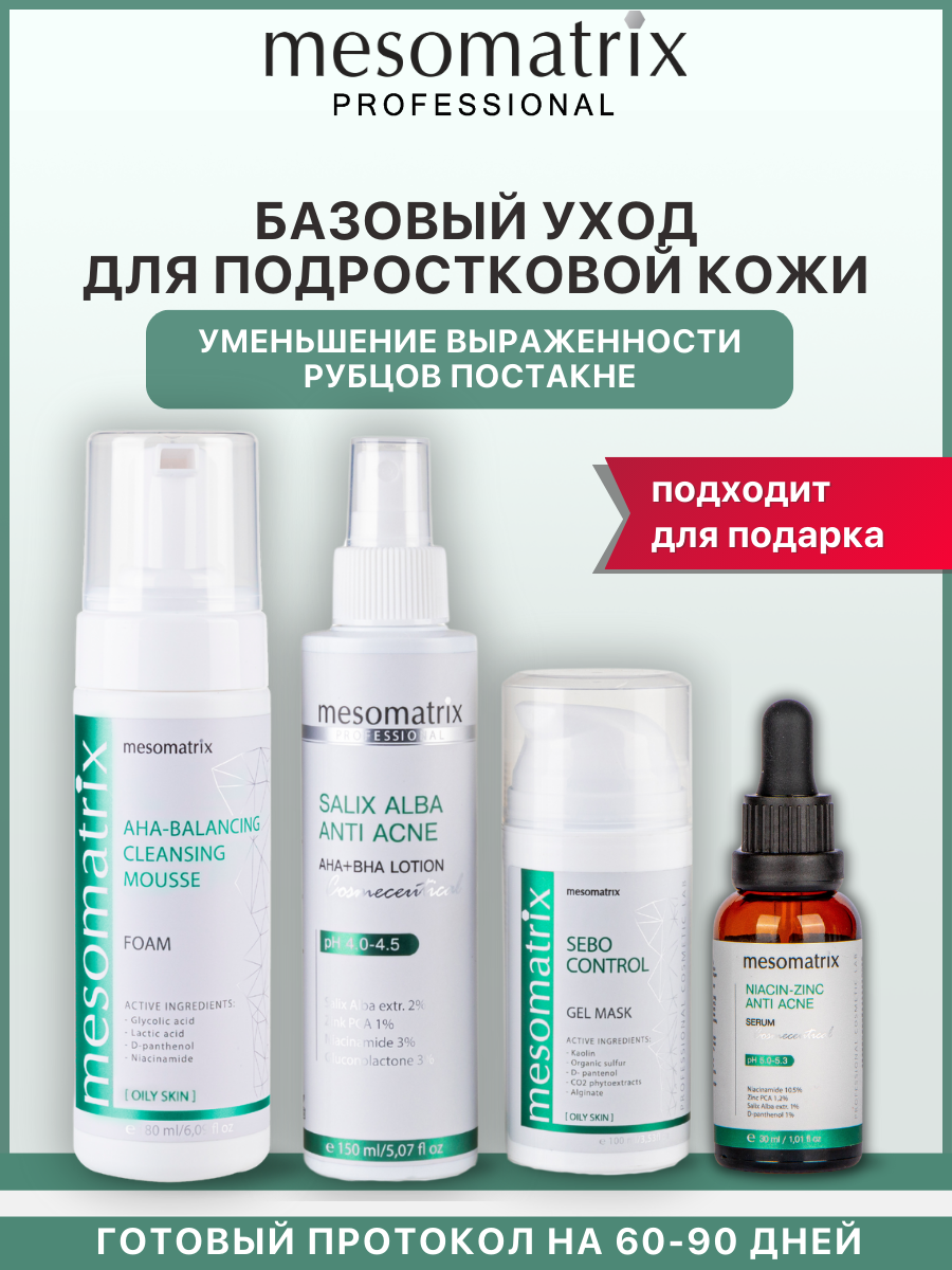 Набор для ухода за подростковой и проблемной кожей 4 в 1, Mesomatrix Professional