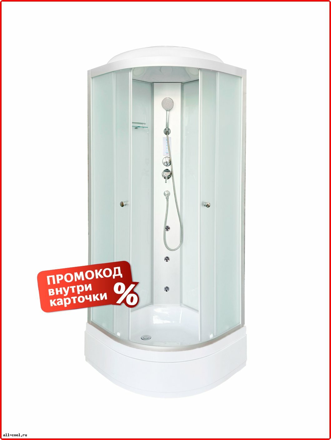 Душевая кабина DTO Bernardo 100x100 средний поддон, четверть круга, серебристый, гидромассаж, подсветка