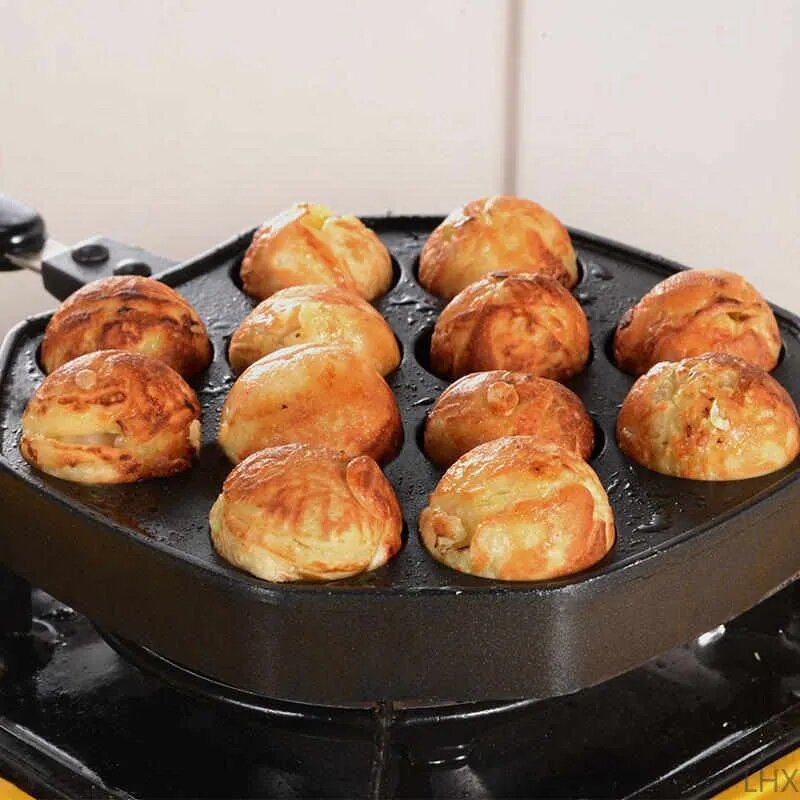 Бутербродница для оладьев Takoyaki Maker, 12 отверстий, алюминиевый сплав, красная — фото 1