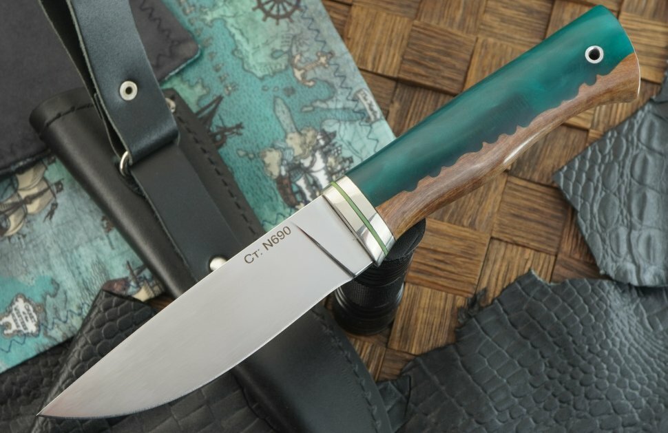 Нож Антарес Зверь, сталь N690, рукоять акрил/стабилизированная древесина