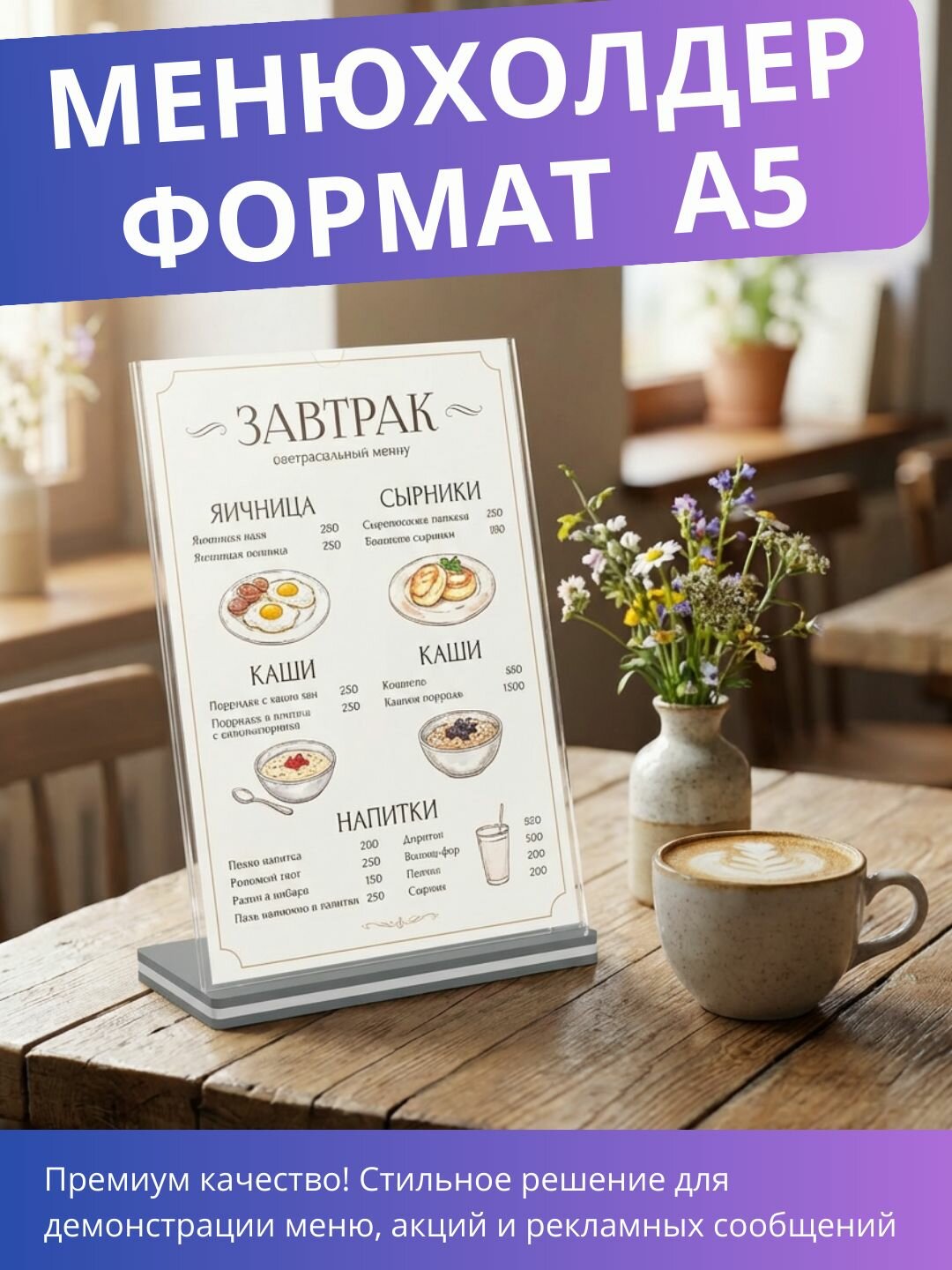 Менюхолдер SIGNHOLDER L-stand A5, цвет основания серый