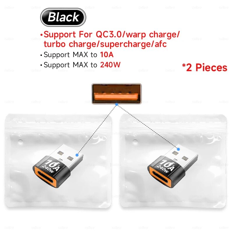 Адаптер USB Type-C на USB-A 10A 240W Black 2pcs