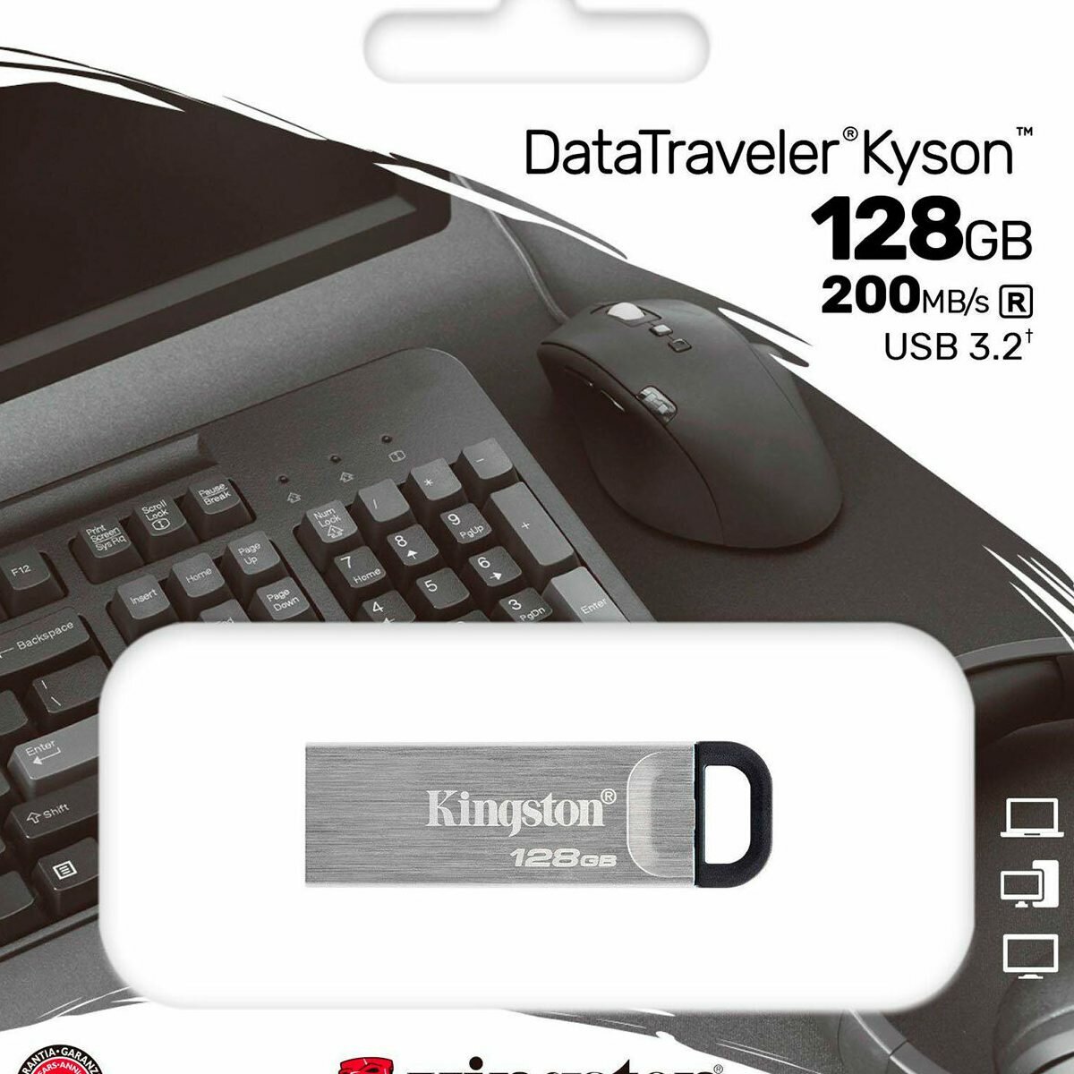 Флеш-память USB 128Gb Kingston DataTraveler Kyson, разъем USB 3.2, серебряный (DTKN/128GB)