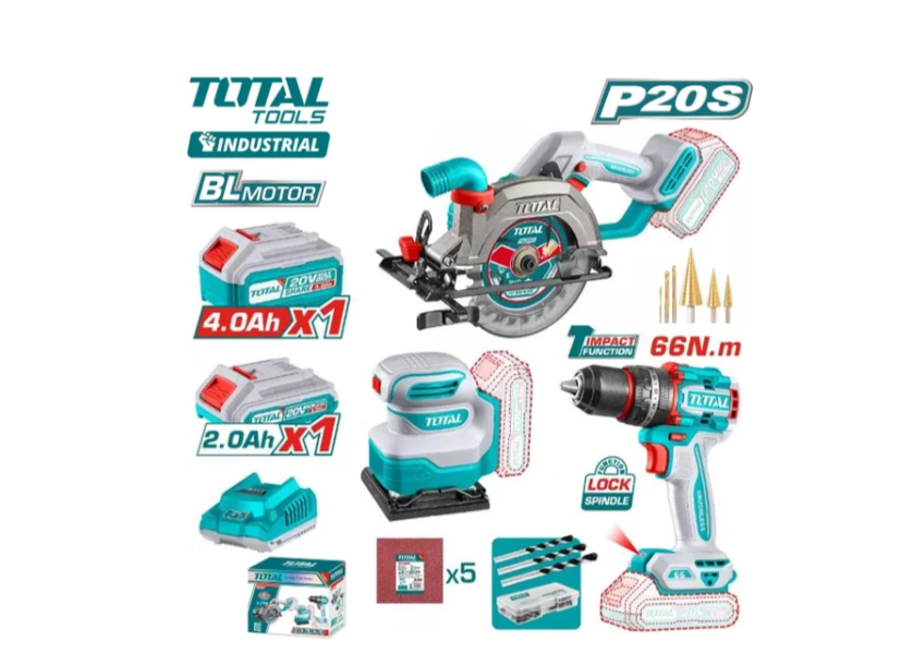 Набор электроинструментов Total TOSLI241193 (циркулярная пила, шуруповерт, шлифмашина, 2 АКБ)