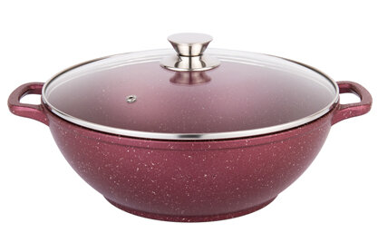 Казан литой 4л с антипригарным покрытием и стеклянной крышкой 28см, Традиция