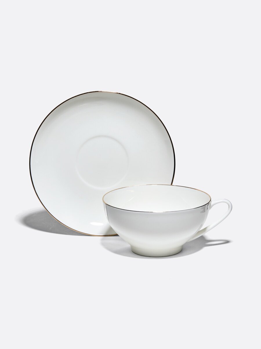 Чайная пара Золотая Лента, форма купольная, Императорский фарфоровый завод, , костяной фарфор, 300 мл