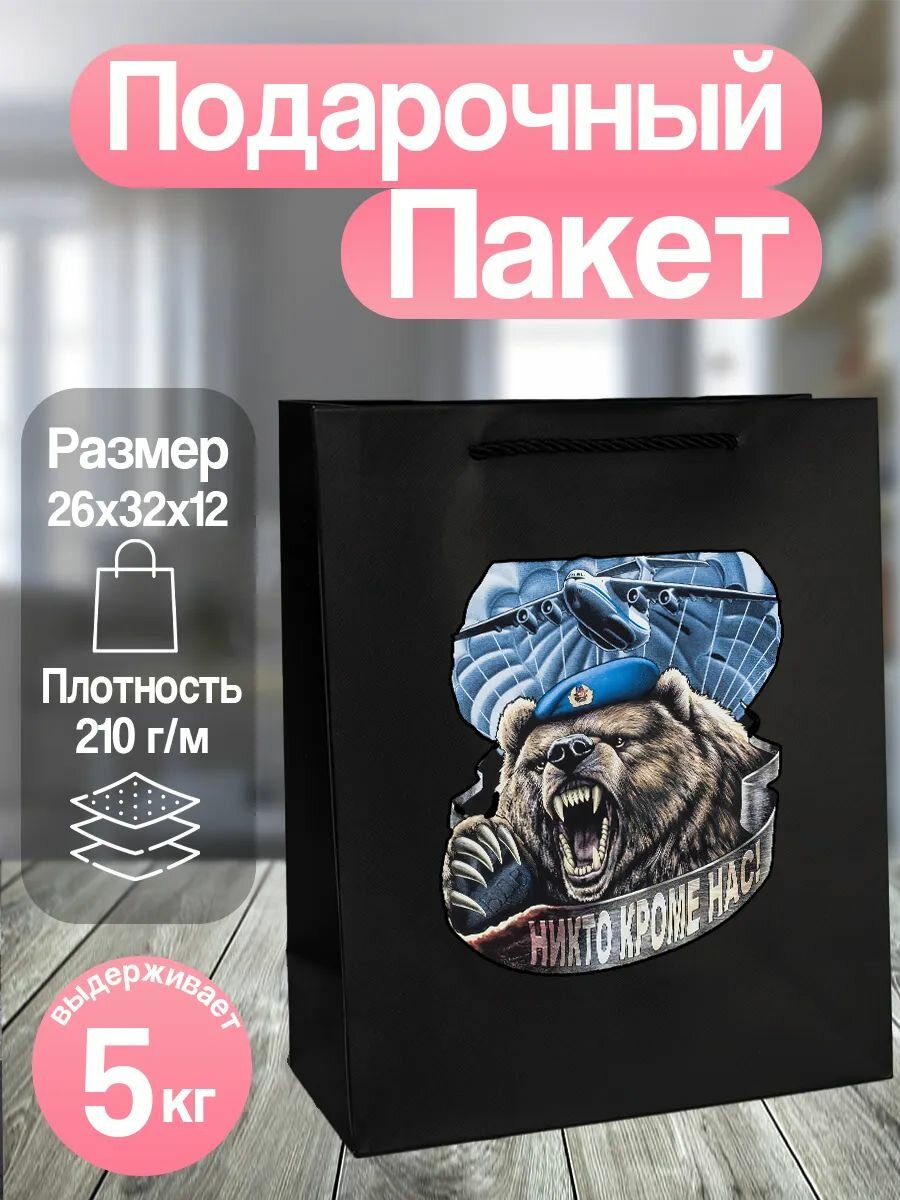 Подарочный пакет ВДВ Никто кроме нас, упаковка для подарка, 26х31 см