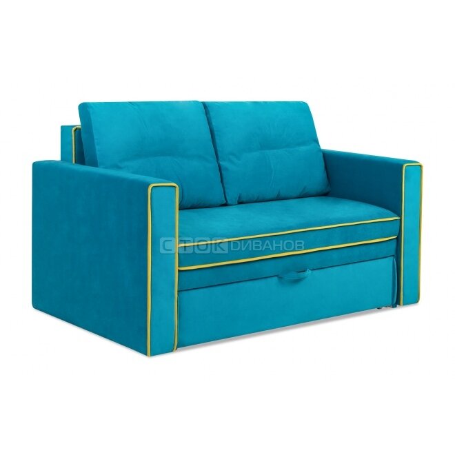 Диван Сток Диванов Ультра-2, синий велюр, 120 см, механизм выкатной, с ящиком для хранения