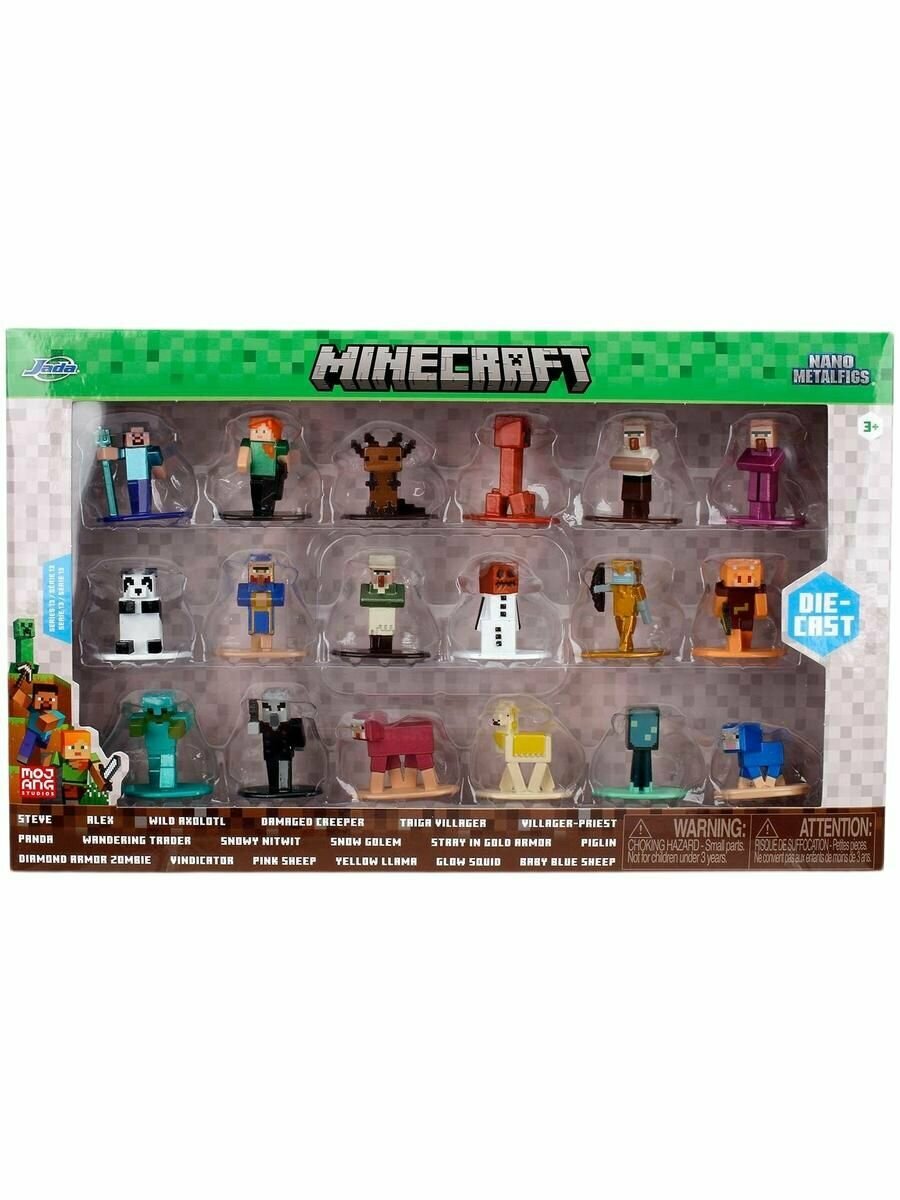 Набор Фигурок 1.65" Nano Metalfigs Майнкрафт Minecraft wave 13 - Pack-Wave 4см (18 шт)