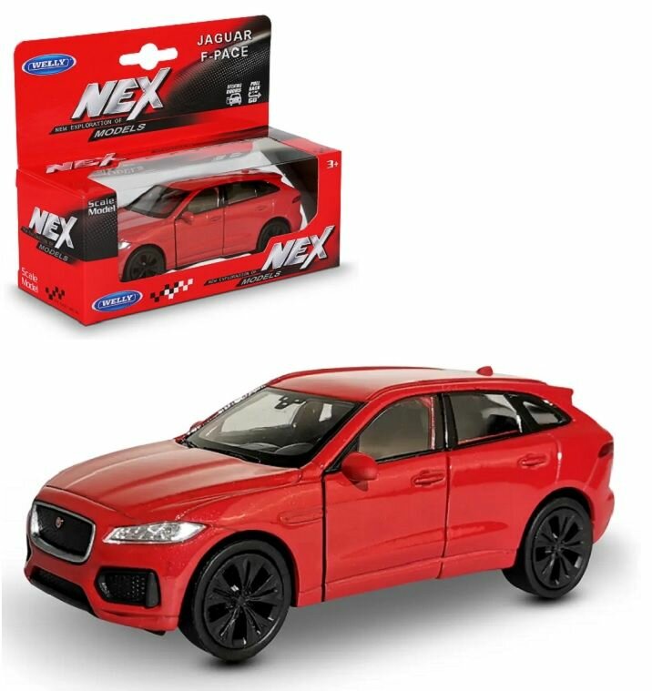 Машинка Welly Jaguar F-Pace. масштаб 1:38, пружинный механизм, красный цвет