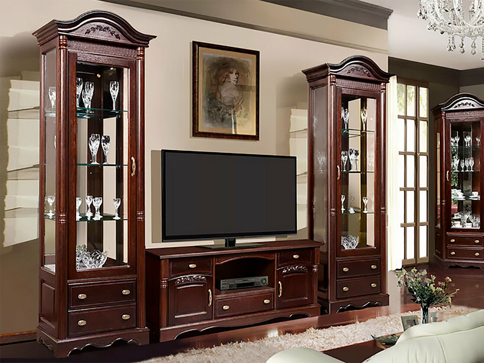 Шкаф-сервант распашной , ПаолаPremium 053 каштан 3, 1 дверка, 2 ящика.