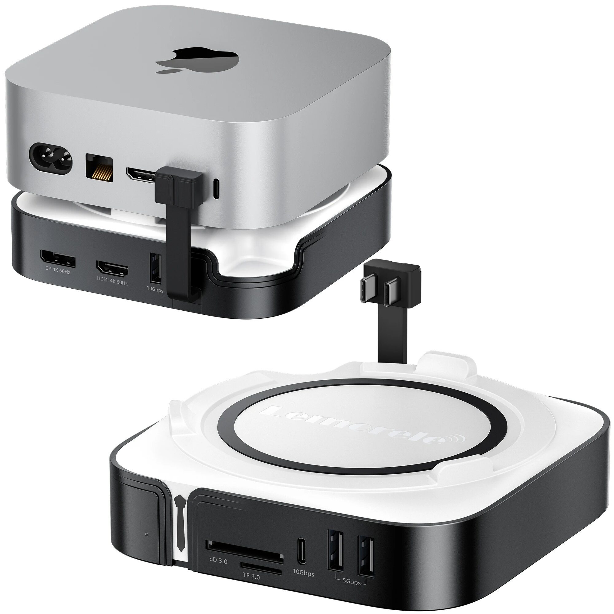Док-станция Lemorele TC800 для Mac mini M4, 9-в-1 USB-C хаб с двумя портами 4K HDMI, DP, слотом для NVMe M.2 SSD 10 Гбит/с, кардридером SD/TF для Mac Mini M4