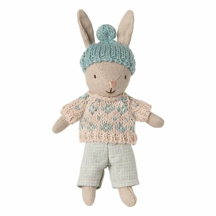 Maileg Кролик в змней одежде Winter rabbit - Pink (бирюзовый / Mint Green)