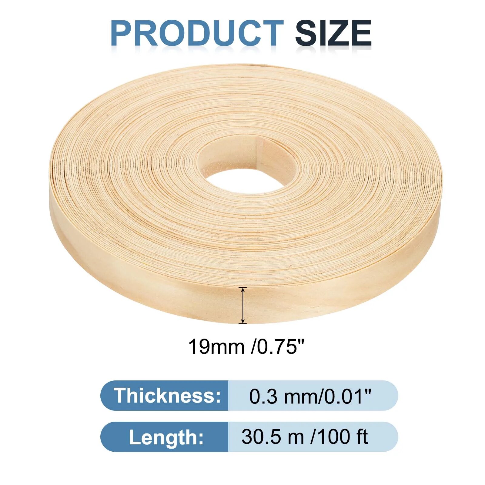 Кромкооблицовочная лента из сосны 3-30,5 м, 15-76 мм, с клеевым слоем, гибкая, для мебели, 19mmx30m