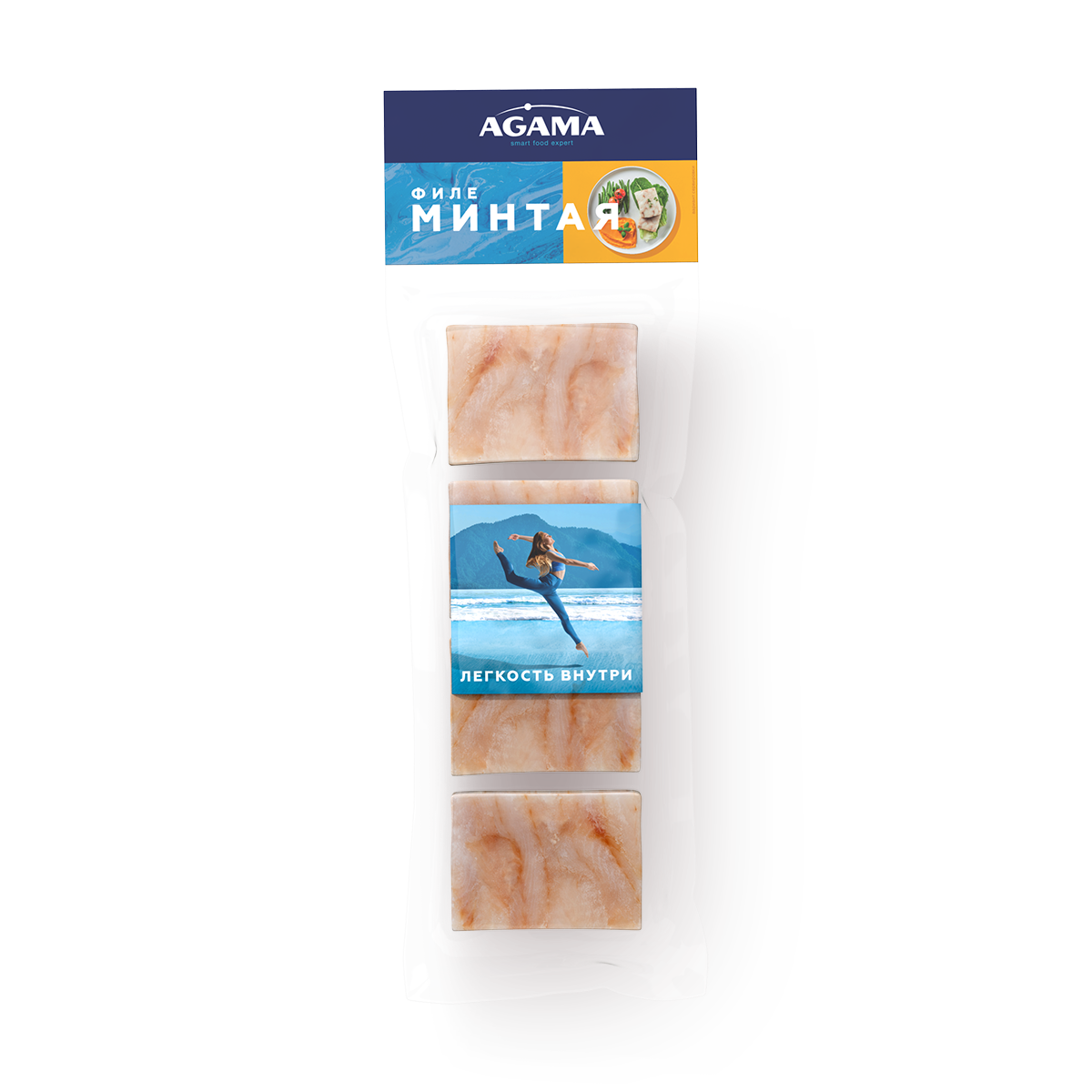 Филе минтая Agama, блочное, без головы и кожи, 400 г, вакуумная упаковка
