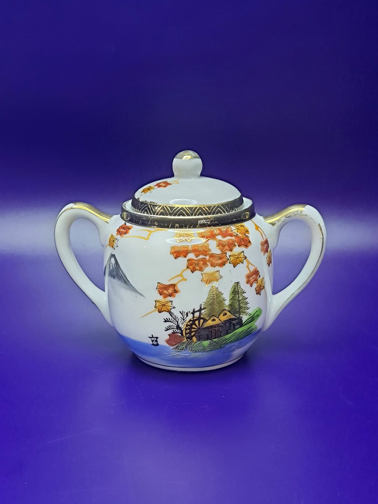 Винтажная фарфоровая сахарница, ручная роспись, Kutani Япония, 70е.