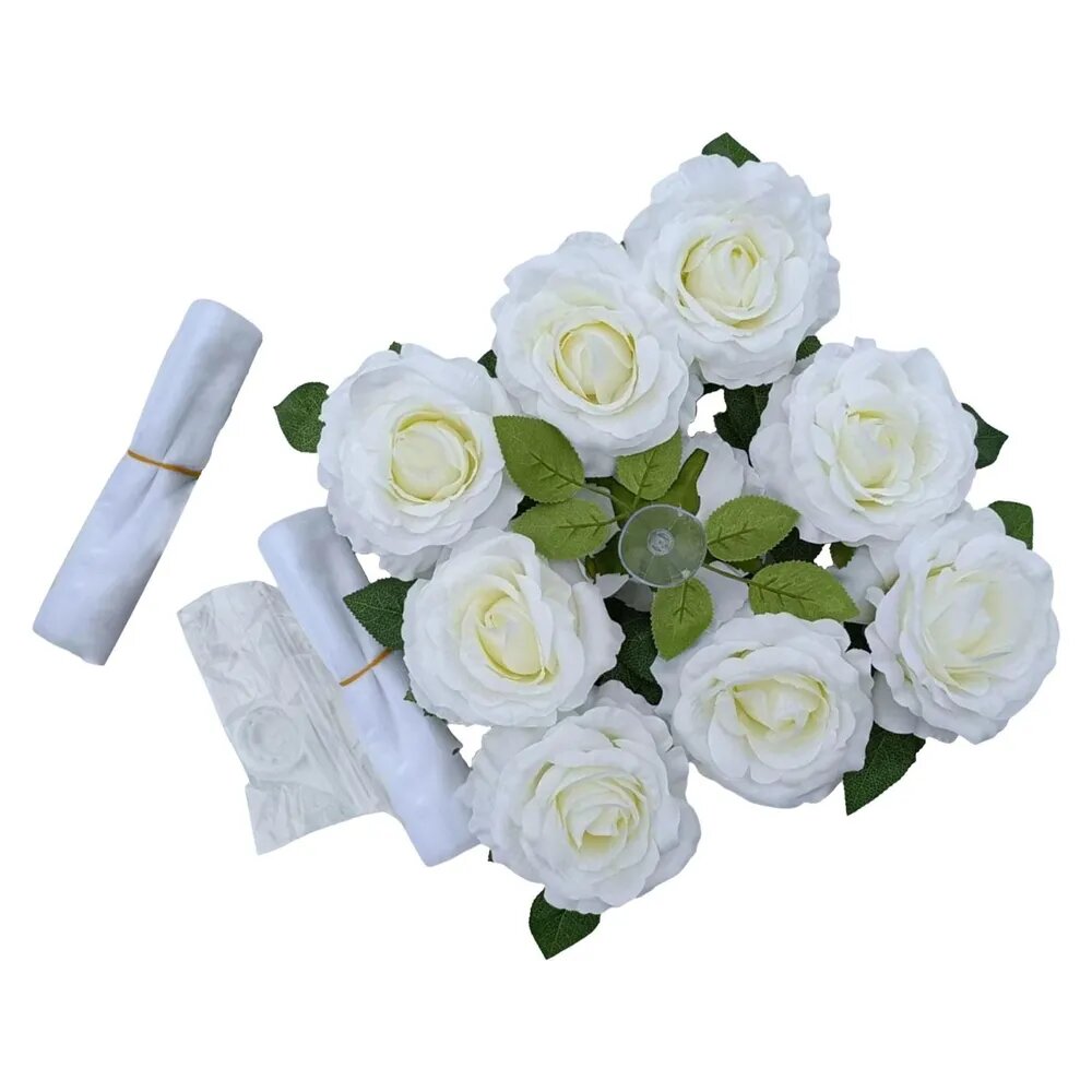 Декор цветов на капот для свадьбы с белыми розами и фатином, на присосках, для церемонии DIY