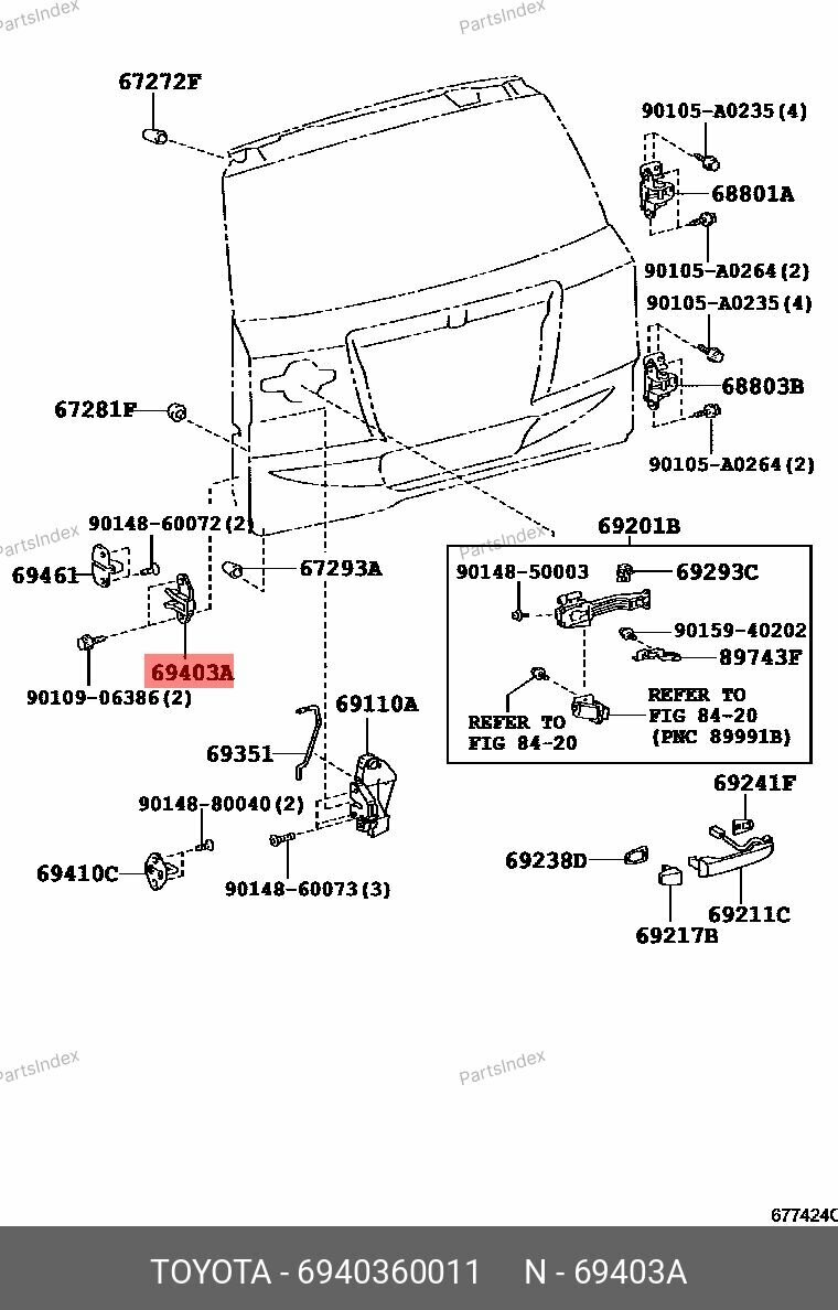 Стопор двери багажника, TOYOTA 6940360011