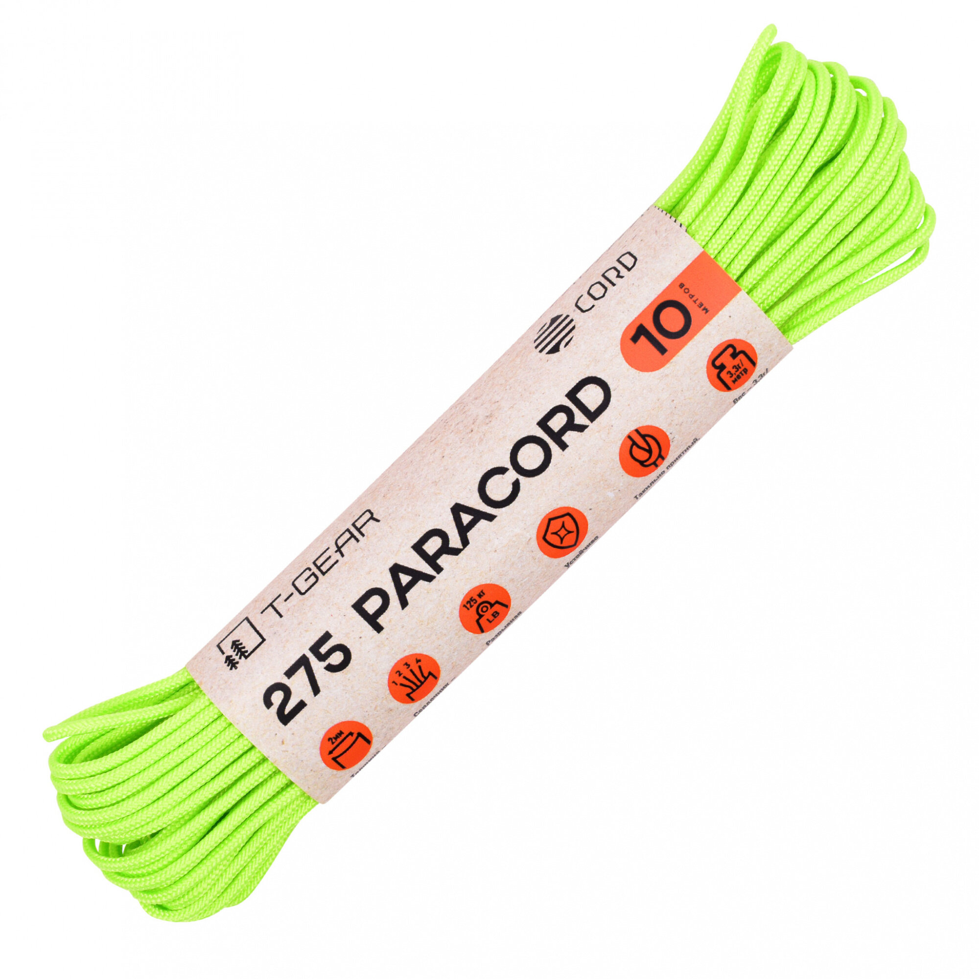 Паракорд 275 T-Gear x CORD nylon 10 метров (расцветка - Neon Green)