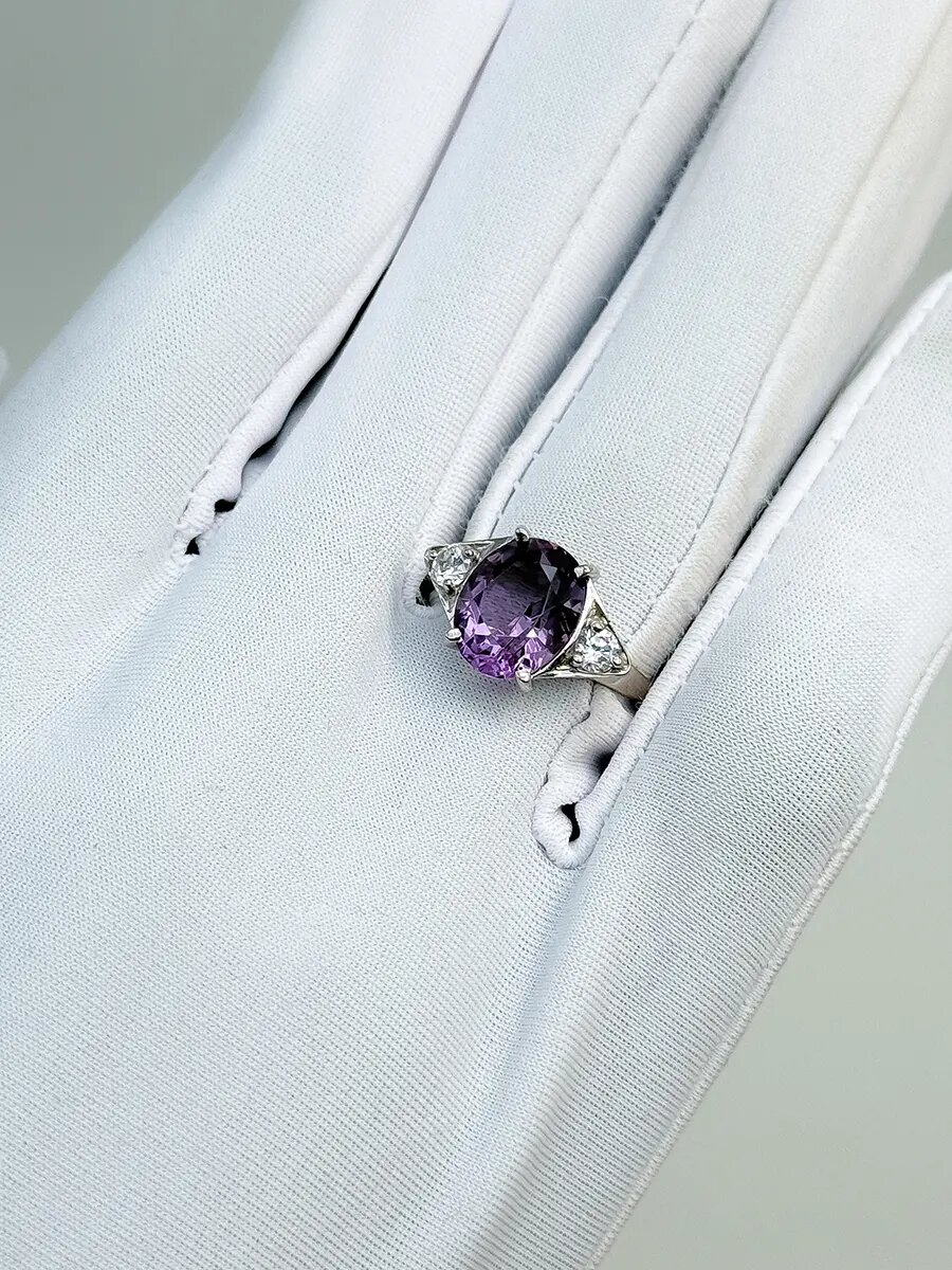 Кольцо, серебро, 925 проба, родирование, аметист, фианит