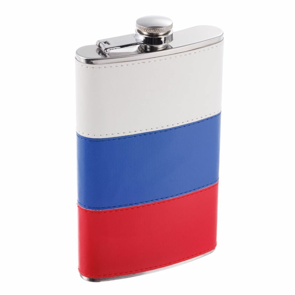 Фляга S.Quire 0,27 л, сталь с искусственной кожей, бело-сине-красная W001RU-9