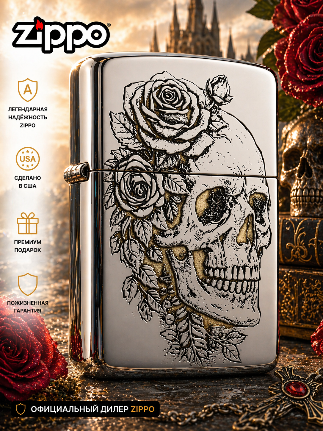 Зажигалка Zippo с гравировкой Роза вечности