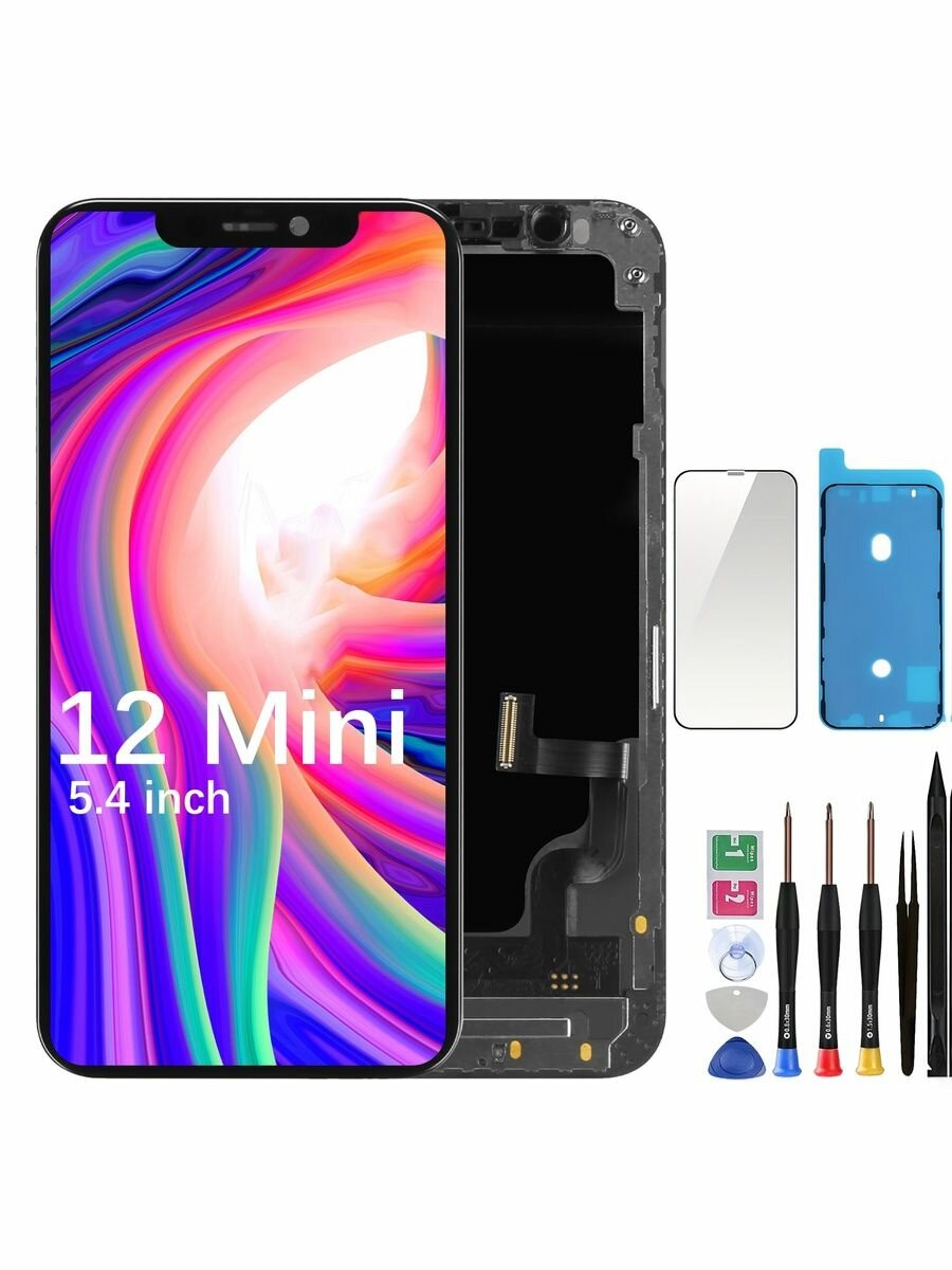 Экран для iPhone 12 mini LCD дисплей с сенсорным стеклом, модуль в сборе 5.4 (A2398 / A2399 / A2400 / A2176) с инструментами для ремонта