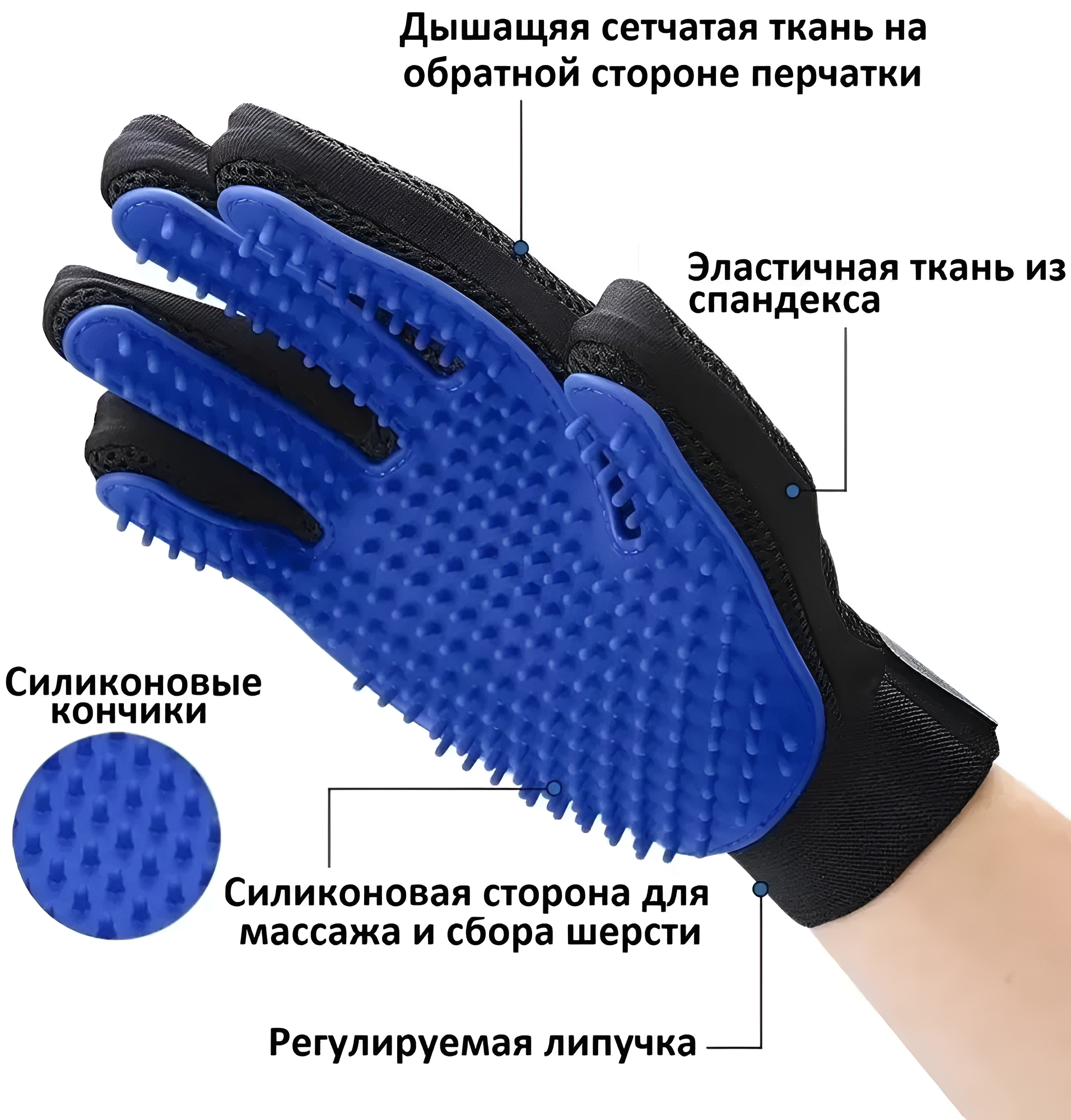 Расческа перчатка для вычесывания шерсти животных кошек и собак