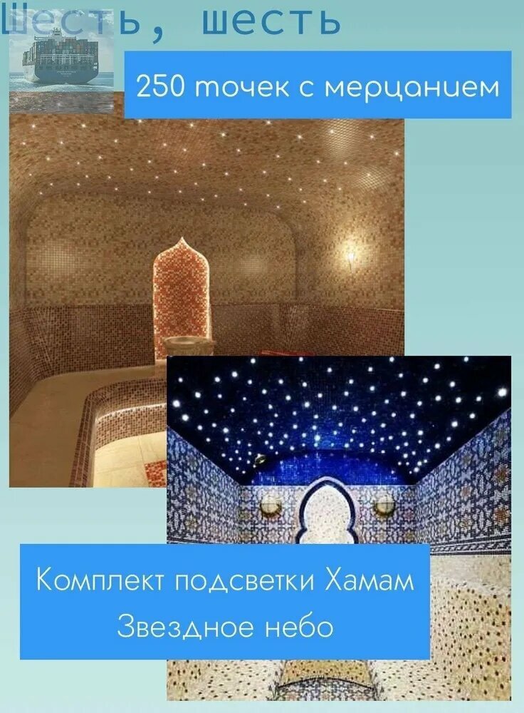 Комплект Звездное небо для хамама на 250 точек с эффектом мерцания.