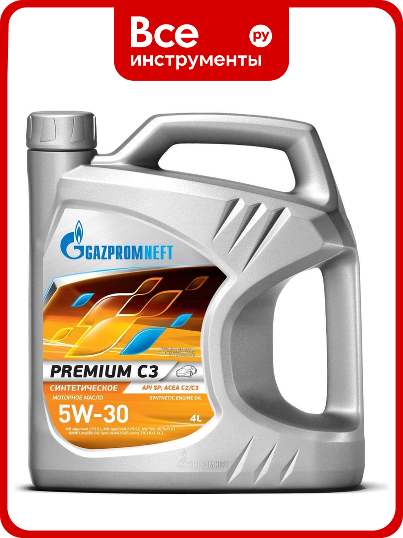 Масло Premium СЗ 5W-30 Gazpromneft ACEA C3, подходит для бензиновых и дизельных легковых и грузовых автомобилей