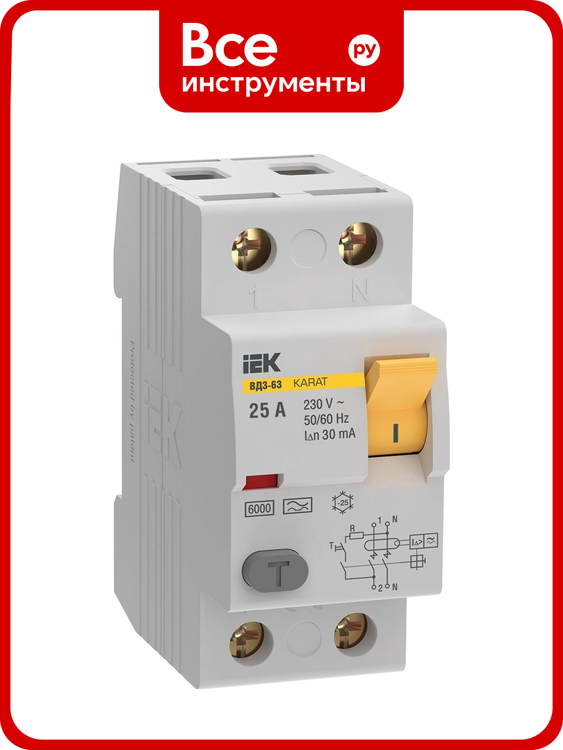 УЗО IEK Karat MDV21-2-025-030, электромеханическое, 2 полюса, 25А, 30мА