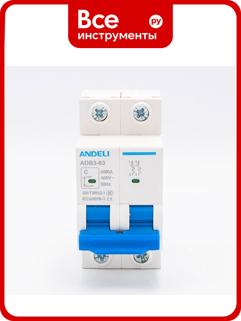 Автоматический выключатель ANDELI ADB3-63/2P, 25A, 6KA, тип C ADL01-804
